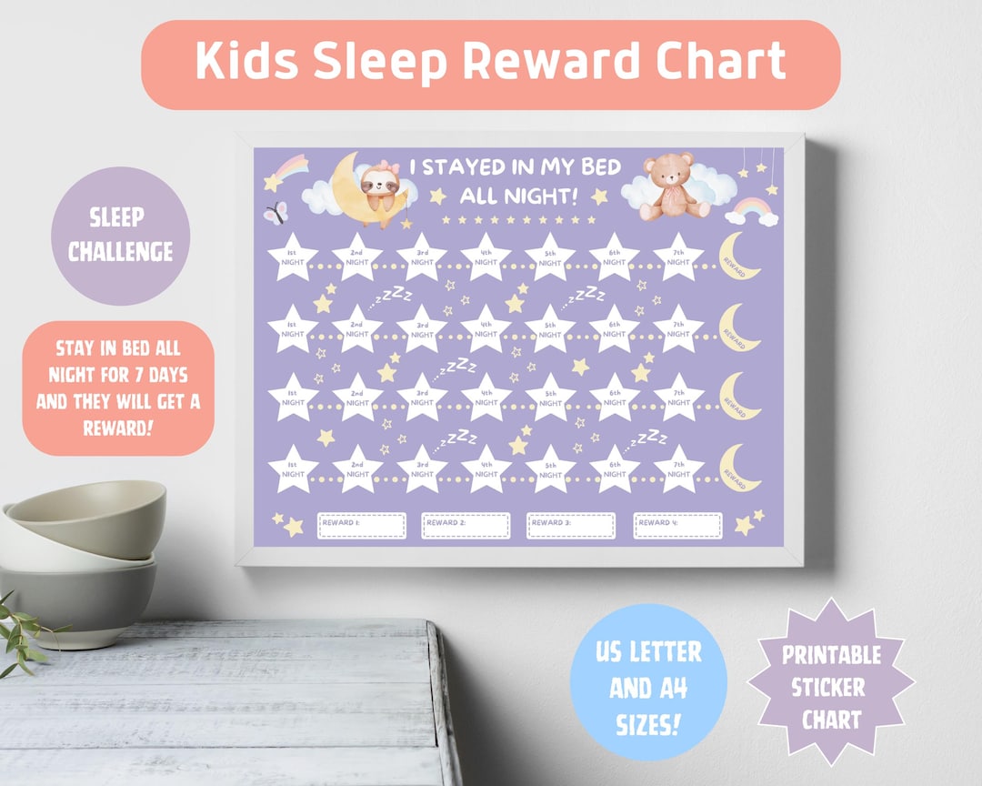 Printable Kids Sleep Reward Chart, Stay in Bed Sticker Chart, Toddler ...