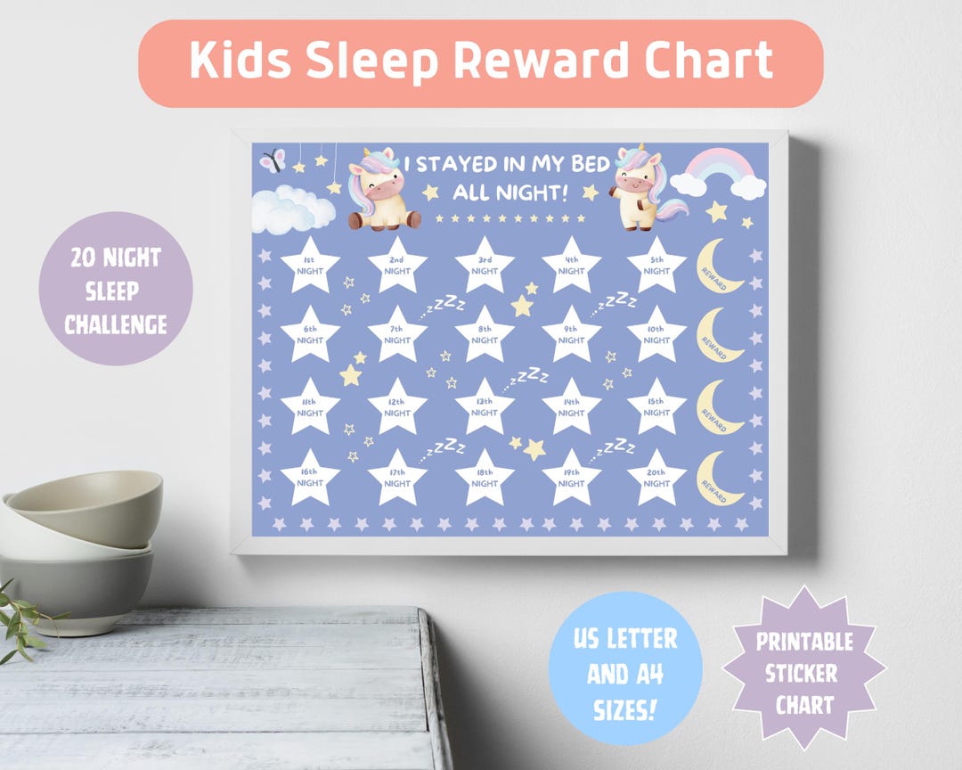 Printable Kids Sleep Reward Chart, Stay in Bed Sticker Chart, Toddler ...