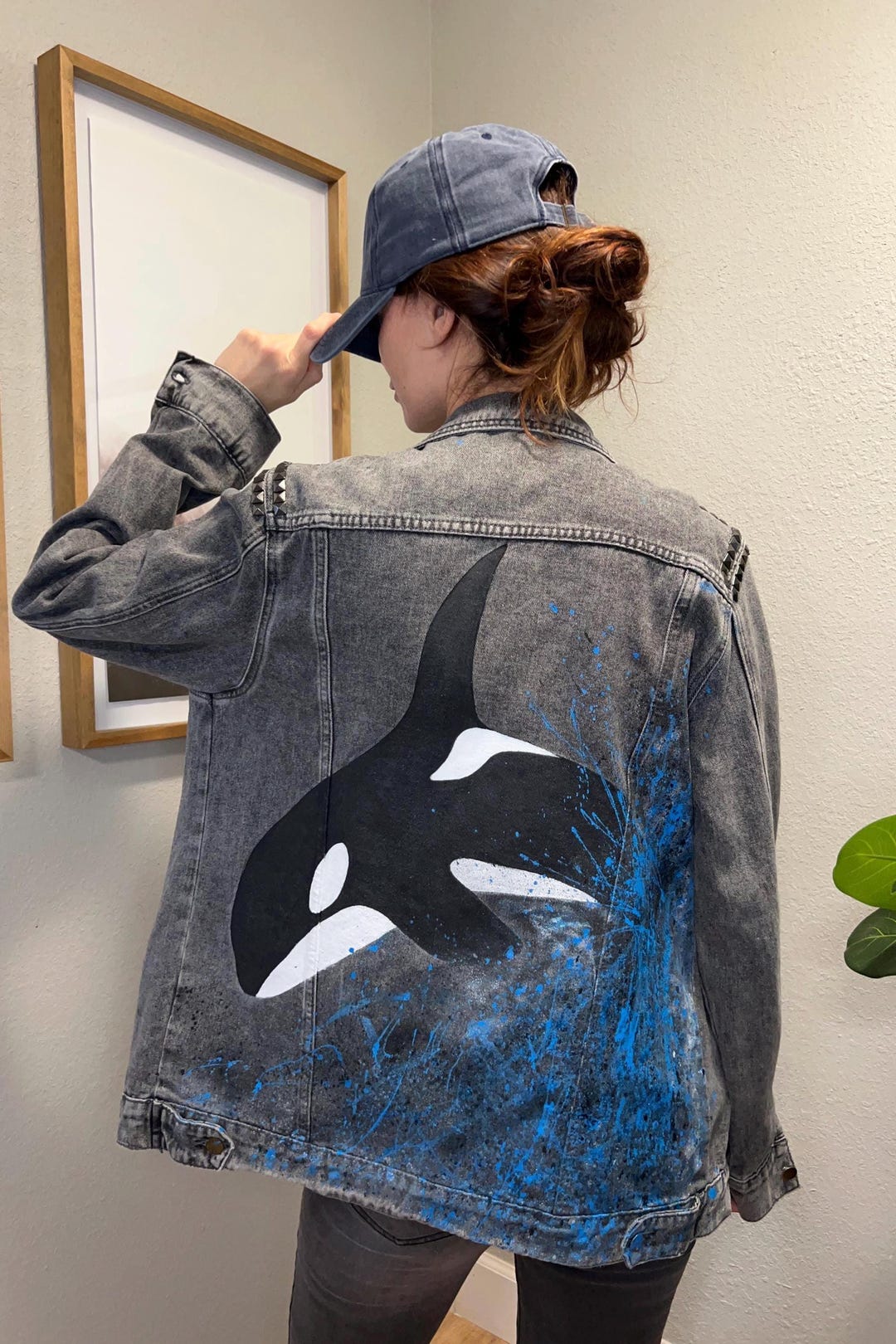 Hand Painted, Studded Orca Women’s Denim Jacket, Killer Whale, Animal ...