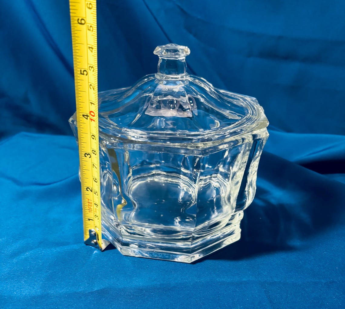 Vintage Lidded Hexagonal Glass Jar/7 Inches Tall/heavy Clear Candy Dish ...