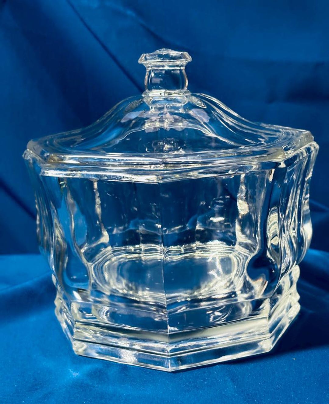 Vintage Lidded Hexagonal Glass Jar/7 Inches Tall/heavy Clear Candy Dish ...