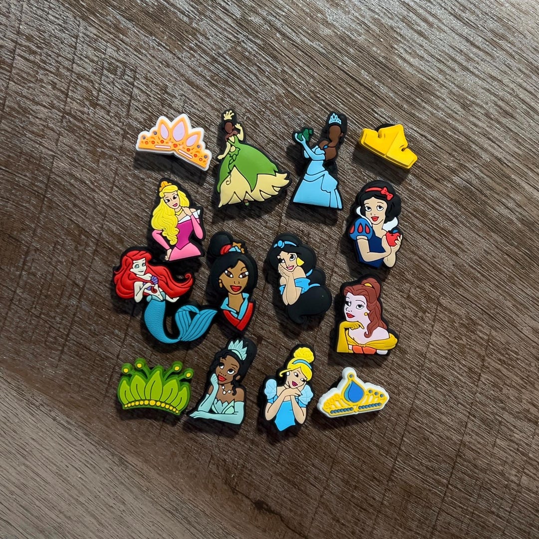Princesses and Crowns Shoe Charms / Belle Tiana Mulan Jasmine Snow ...