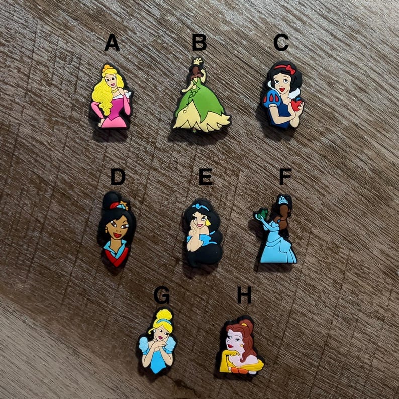 Princesses and Crowns Shoe Charms / Belle Tiana Mulan Jasmine Snow ...