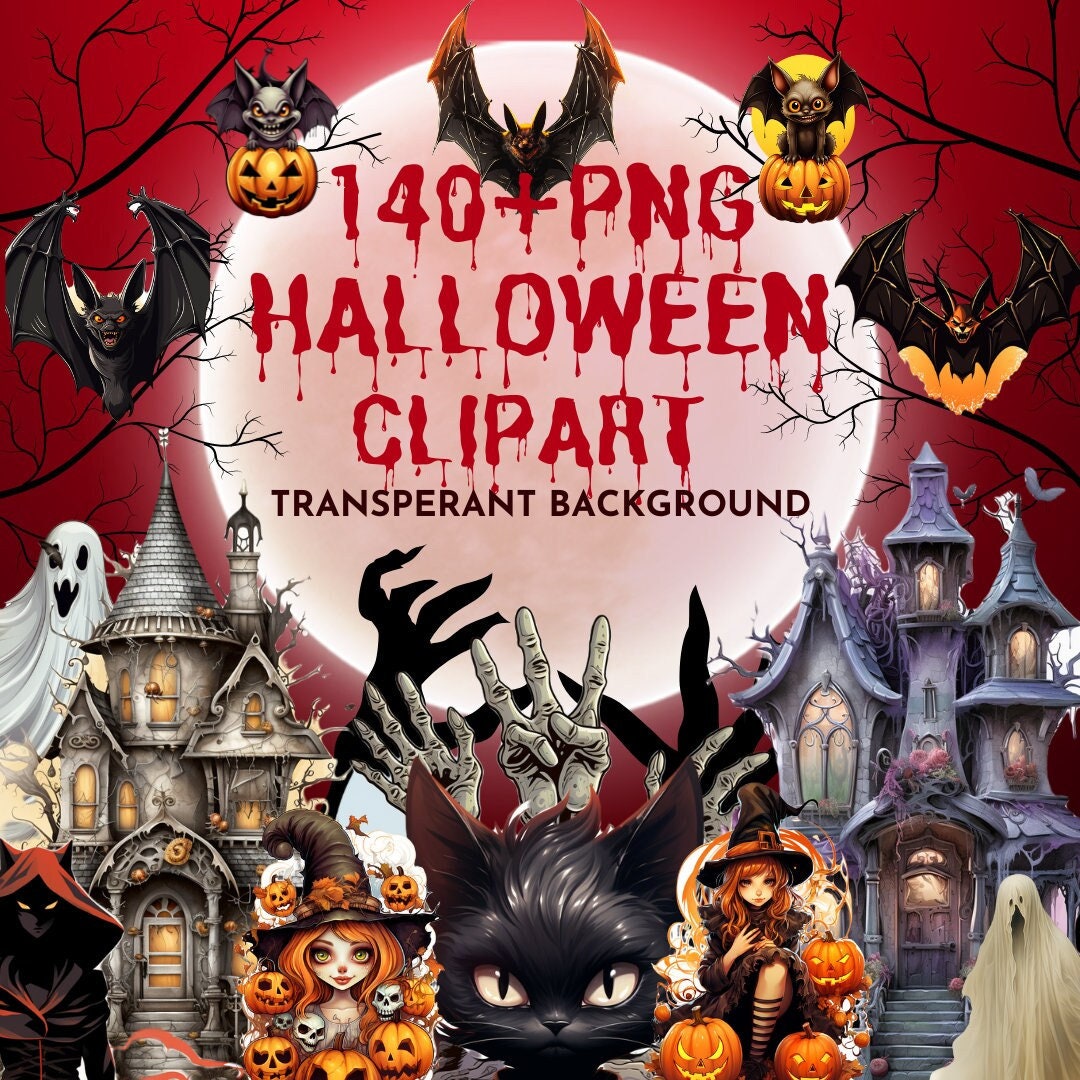 Halloween Clipart: Spooky Ghosts, Bats, Pumpkins, Cats, Haunted Houses ...