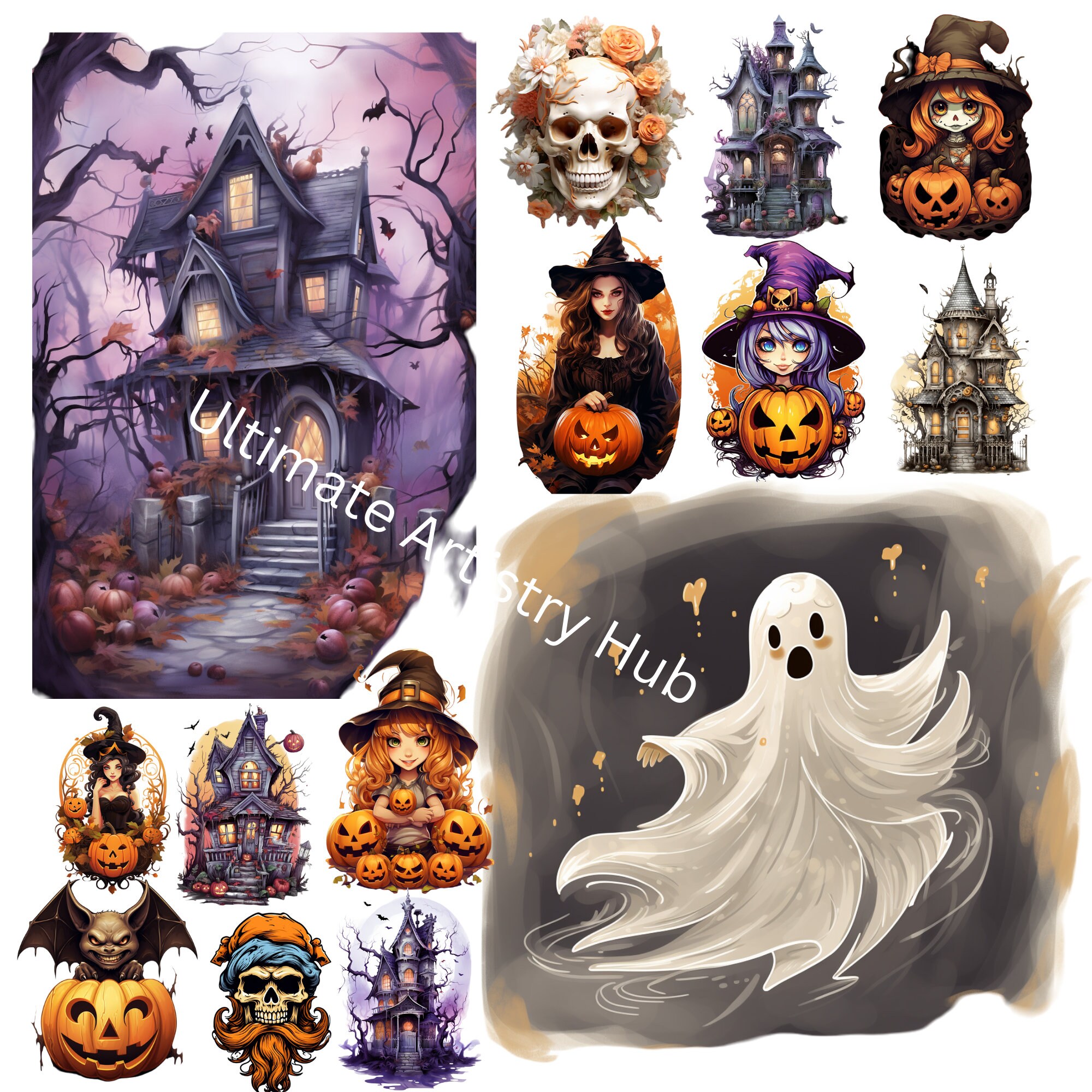 Halloween Clipart: Spooky Ghosts Bats Pumpkins Cats - Etsy