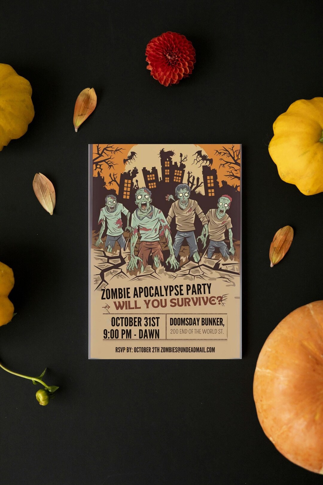 Zombie Apocalypse Party Invitation | Editable Digital Download ...
