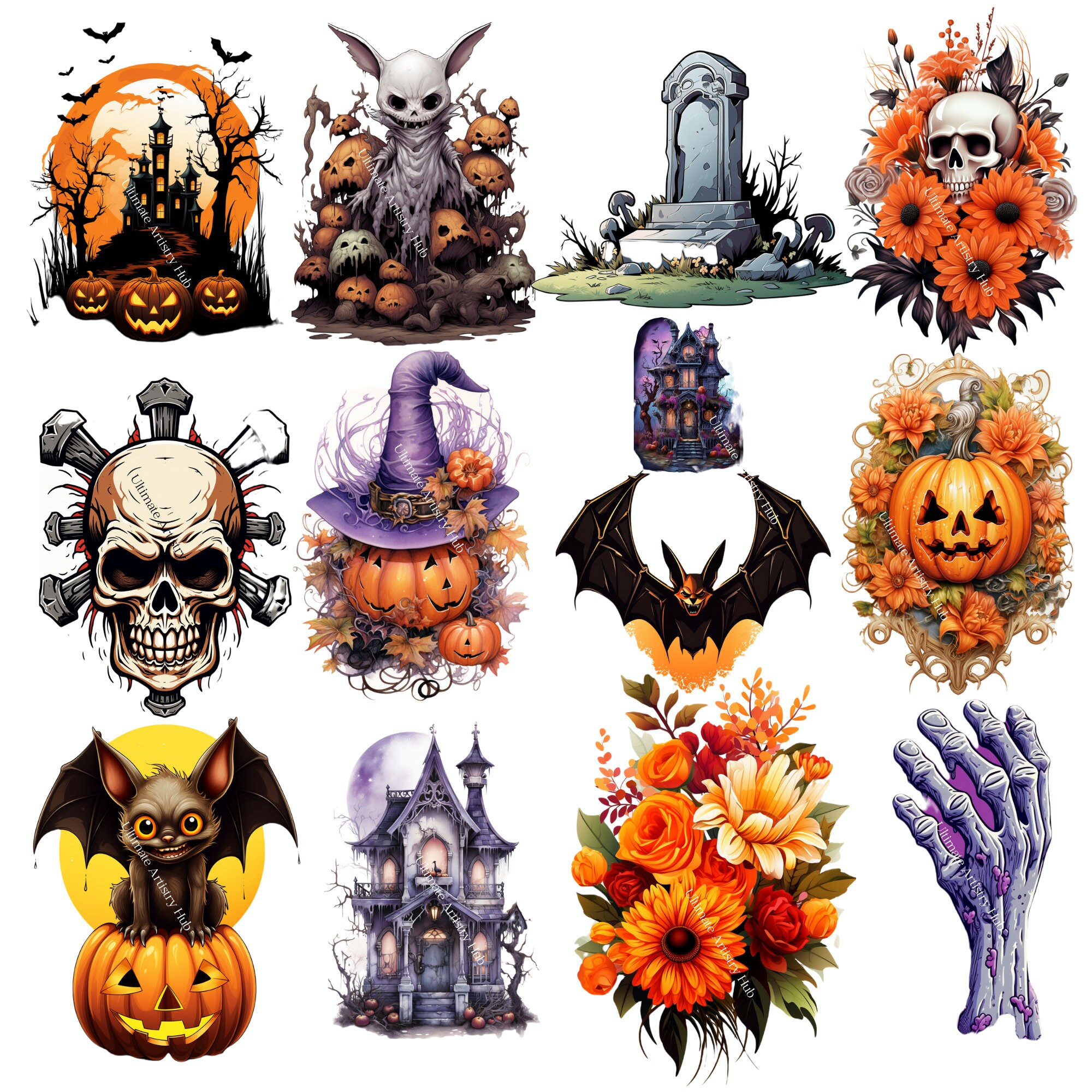 Halloween Clipart: Spooky Ghosts Bats Pumpkins Cats - Etsy