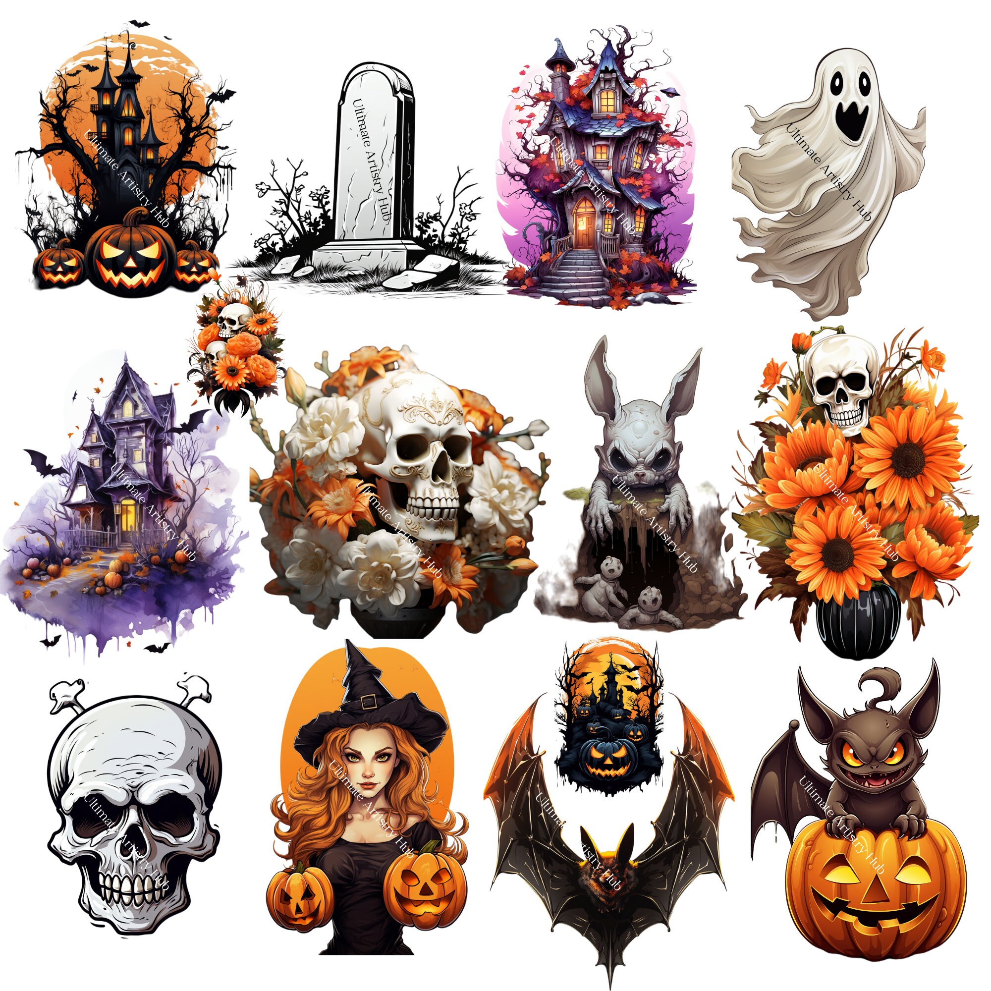 Halloween Clipart: Spooky Ghosts Bats Pumpkins Cats - Etsy