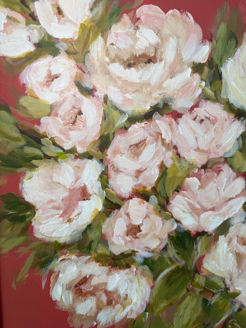 Original Floral Acrylic Painting, Gold Vintage Frame, Ready Hang - Etsy