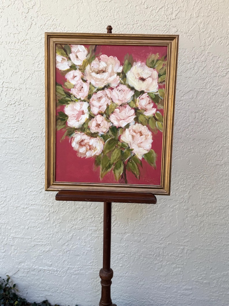 Original Floral Acrylic Painting, Gold Vintage Frame, Ready Hang - Etsy