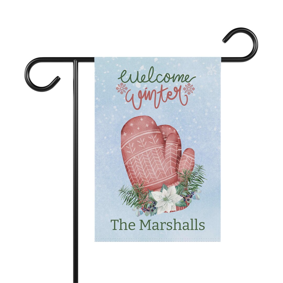 Garden Banner, Winter Garden Sign, House Banner, Personalized Mittens ...