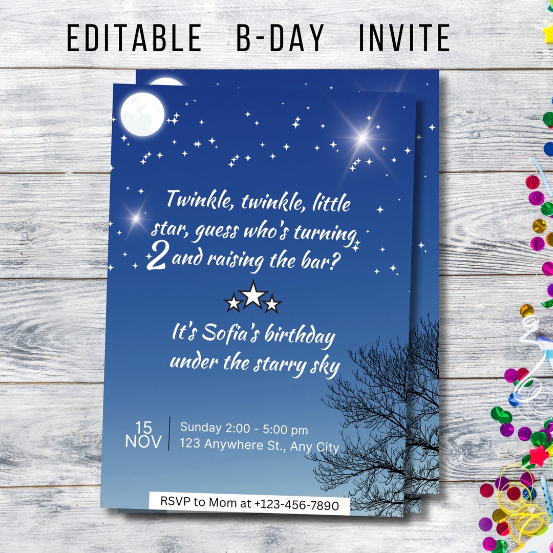Twinkle Twinkle Little Star, BIRTHDAY INVITATION TEMPLATE, Birthday ...