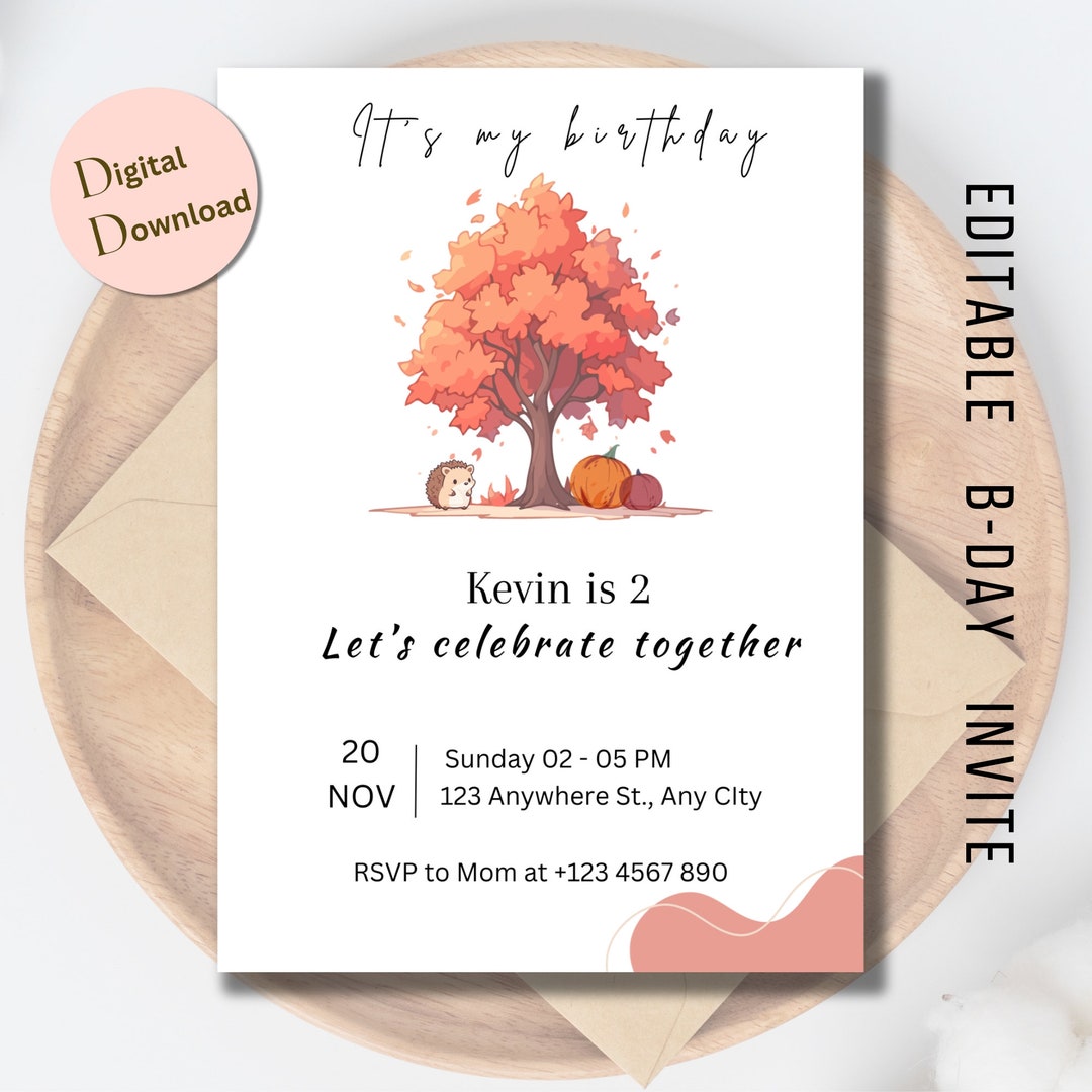 Minimalist Fall Birthday Invitation, Custom Editable Template ...