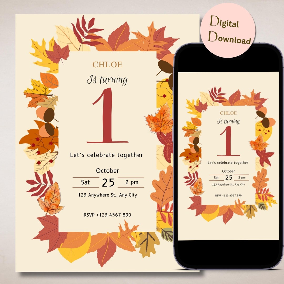 Fall Birthday Invitation Edit, Fall First Birthday Invite, Printable ...
