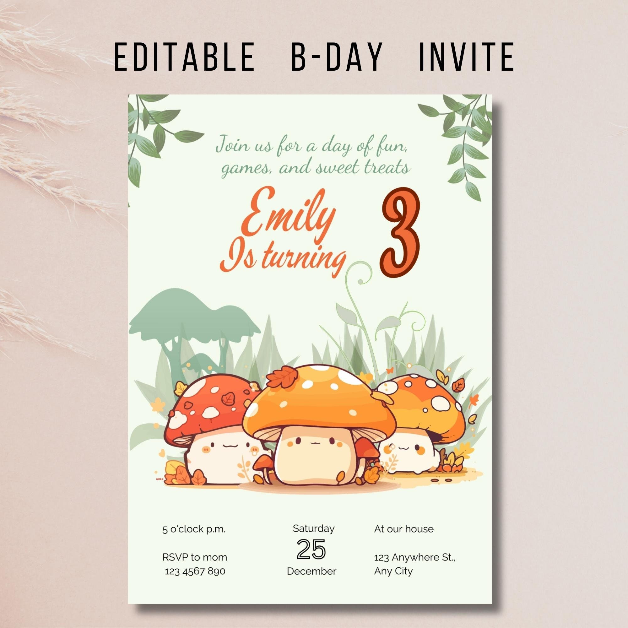 Mushroom Birthday Party Invitation, Mushrooms Birthday Card, Whimsical ...