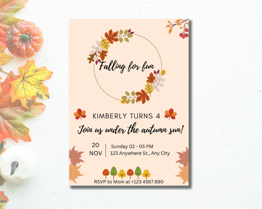 Birthday Invitation Template FALL THEMED Editable Invitation - Etsy