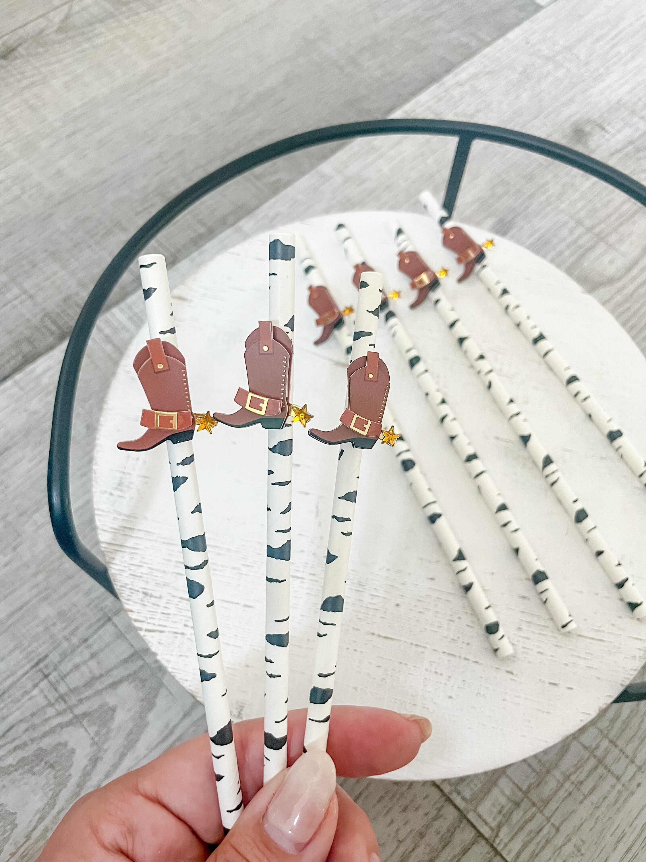 Cowboy Straws, BROWN Boots, Cow Print, Cowboy Birthday Party Straws ...
