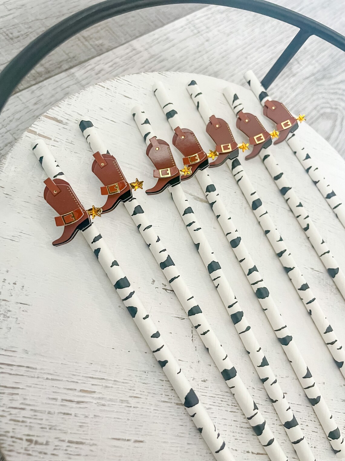 Cowboy Straws, BROWN Boots, Cow Print, Cowboy Birthday Party Straws ...