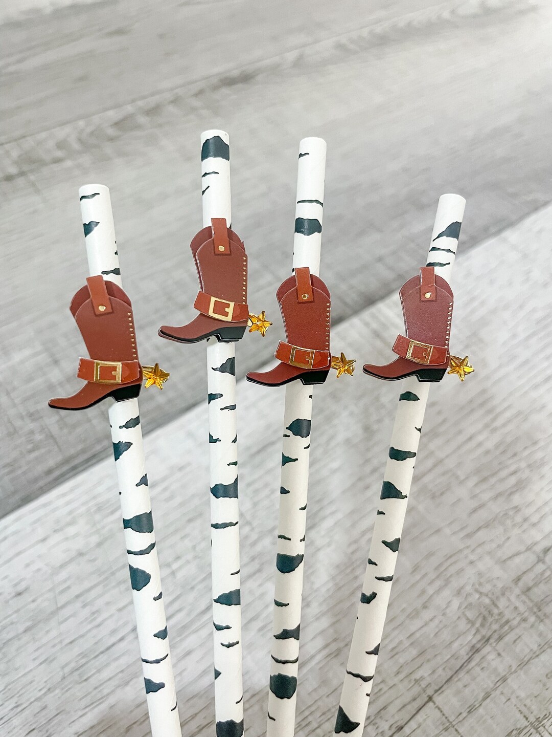 Cowboy Straws, BROWN Boots, Cow Print, Cowboy Birthday Party Straws ...