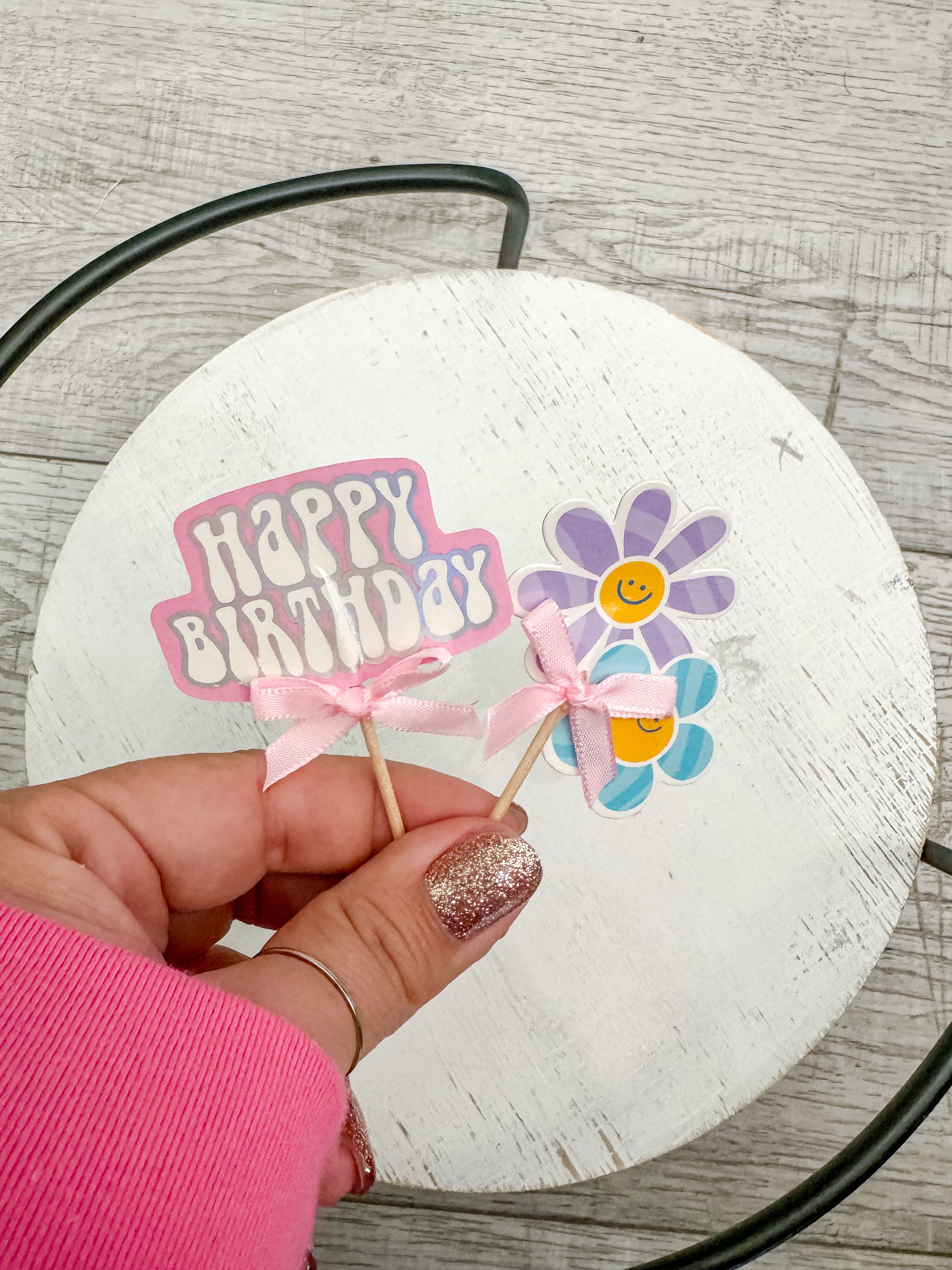 Groovy Birthday Cupcake Toppers, Birthday Floral Cupcake Toppers, Cake ...