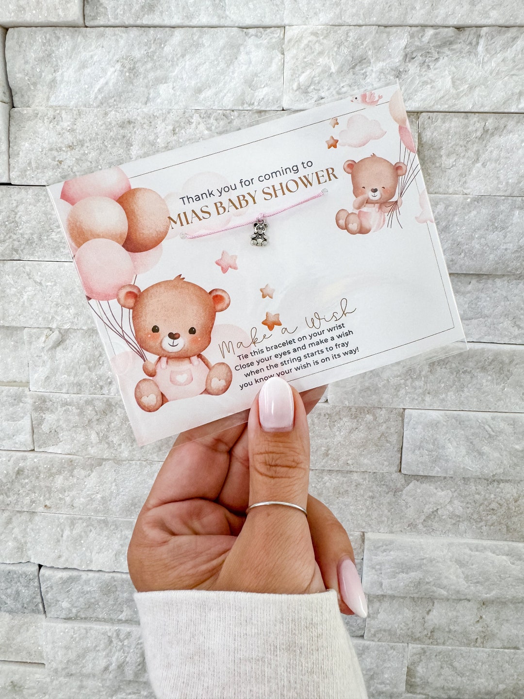 Pink Teddy Bear Wish Bracelet Baby Shower Party Favors, Teddy Bear ...