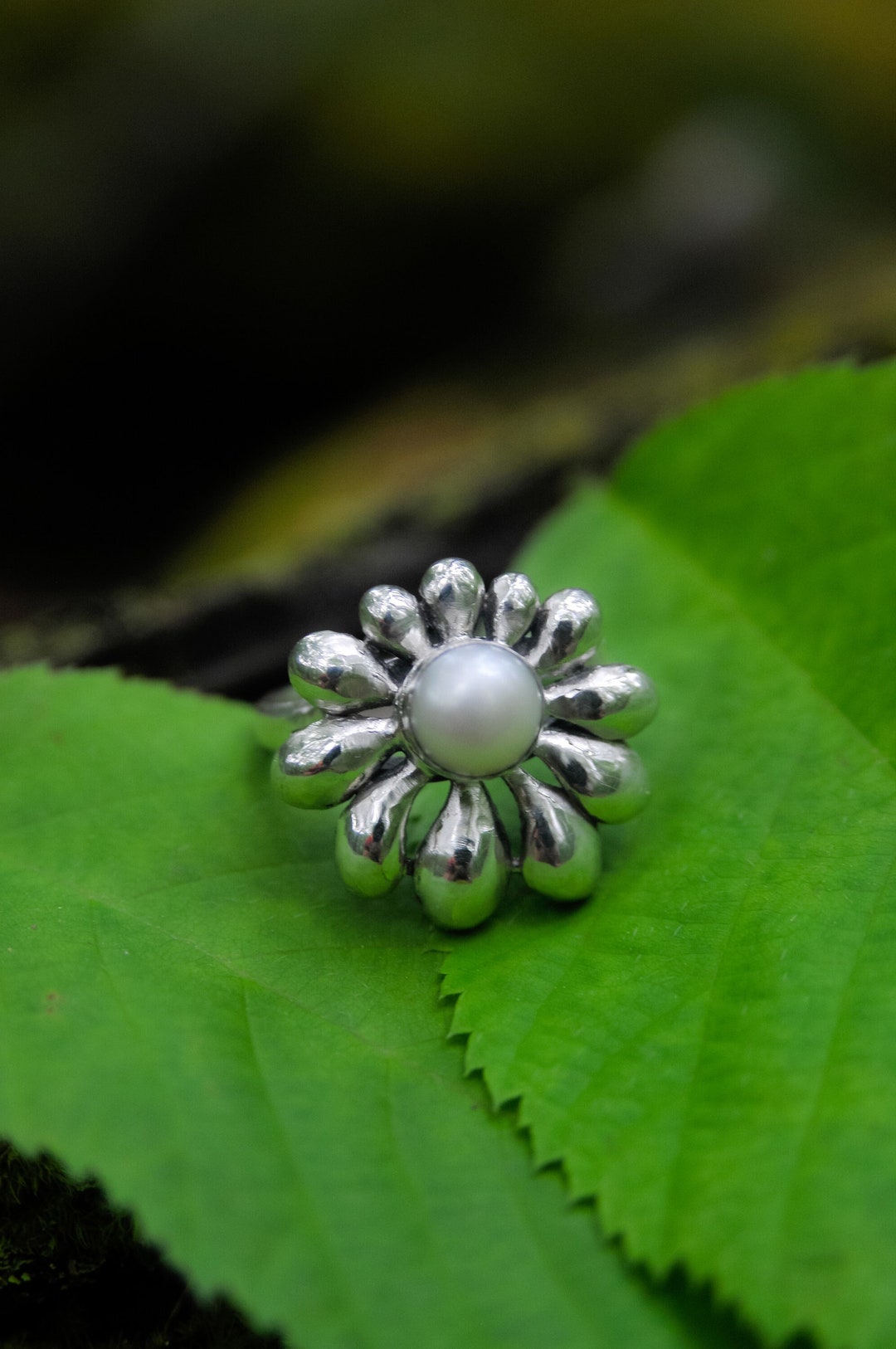 Vintage Upcycled Sterling Silver Flower Ring With Vintage Natural Pearl ...