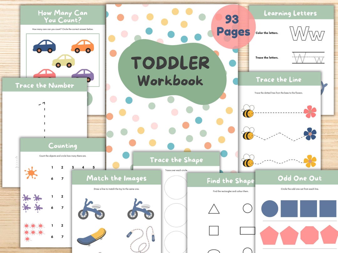 Toddler Learning Workbook (93 Pages): Alphabet, Numbers, Shapes ...