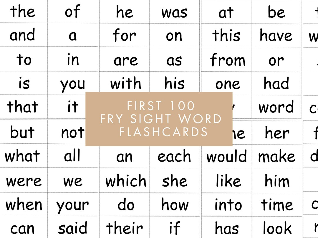 First 100 Fry Sight Words Flashcards: Grade One Printable (PDF) - Etsy