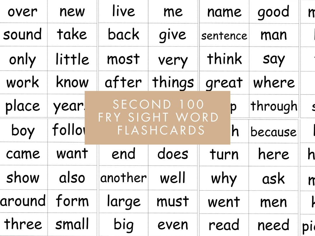 Second Grade Sight Words Flashcards: 100 Printable Fry Words (PDF) - Etsy