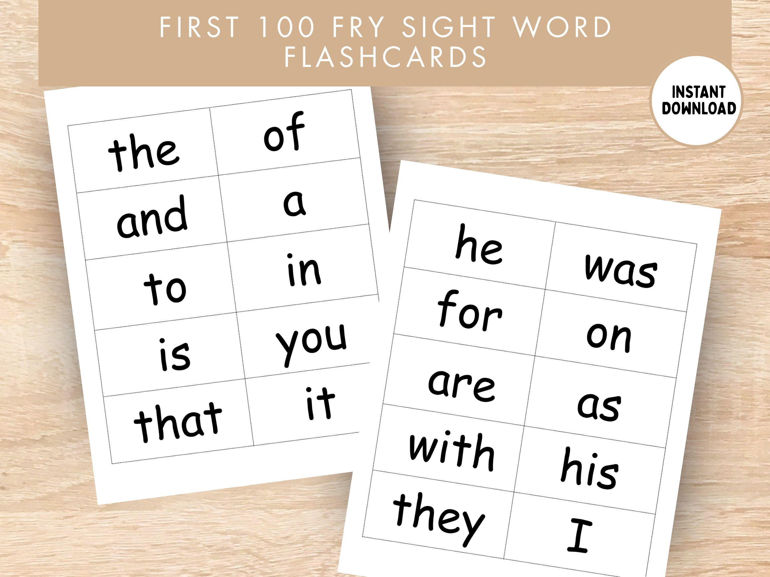First 100 Fry Sight Words Flashcards: Grade One Printable (PDF) - Etsy