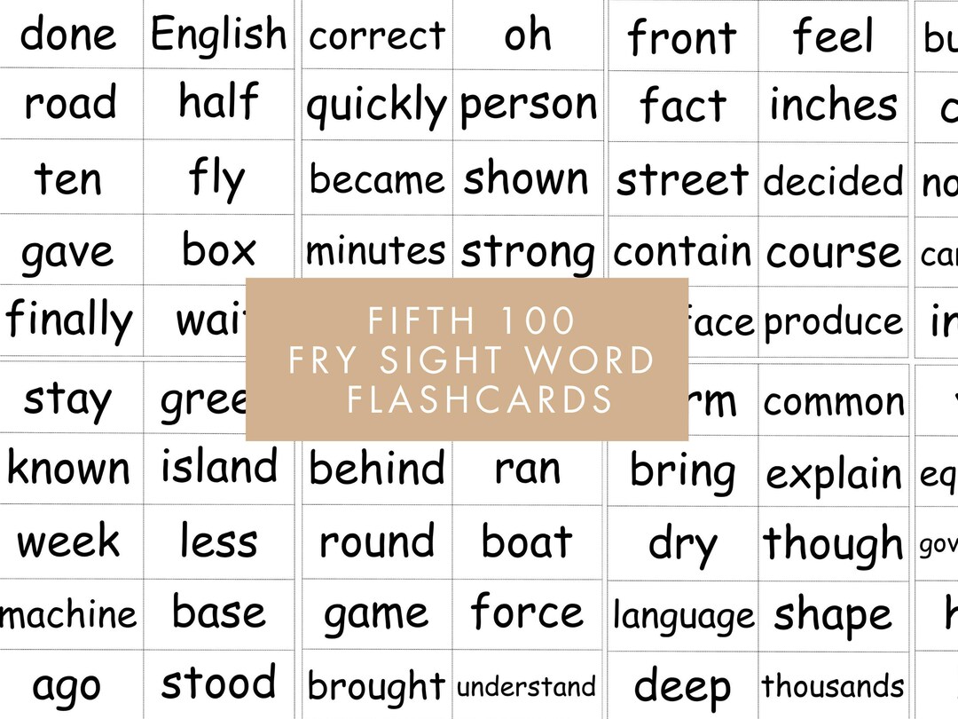 Fifth Grade Sight Words Flashcards: 100 Printable Fry Words (PDF) - Etsy
