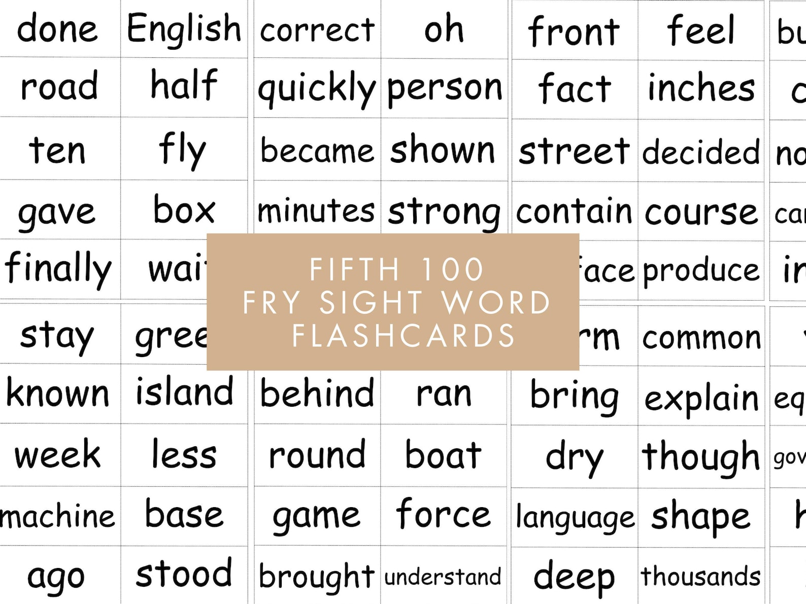 Fifth Grade Sight Words Flashcards: 100 Printable Fry Words (PDF) - Etsy