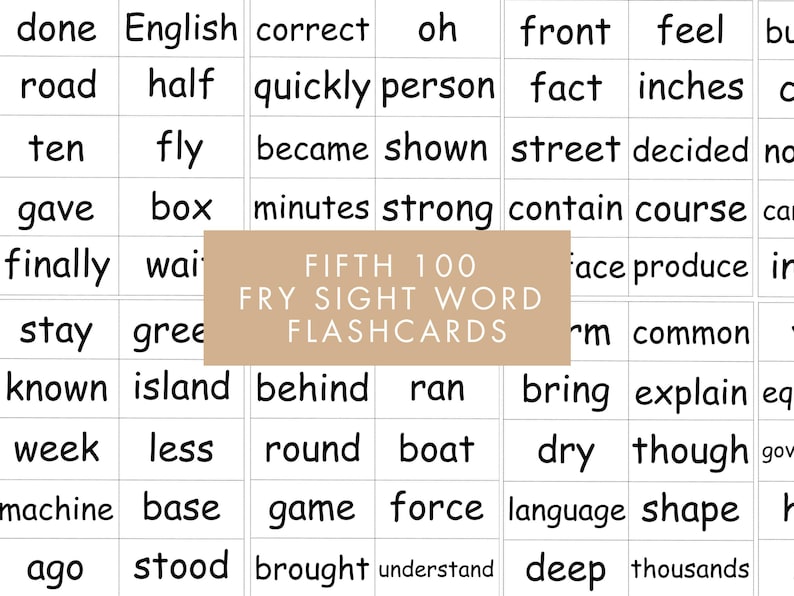 Fifth Grade Sight Words Flashcards: 100 Printable Fry Words (PDF) - Etsy