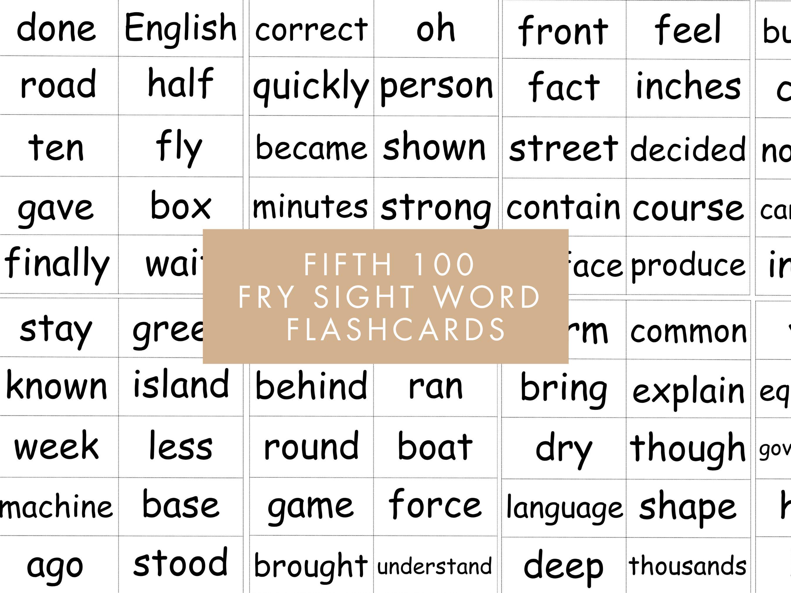 Fifth Grade Sight Words Flashcards: 100 Printable Fry Words (PDF) - Etsy