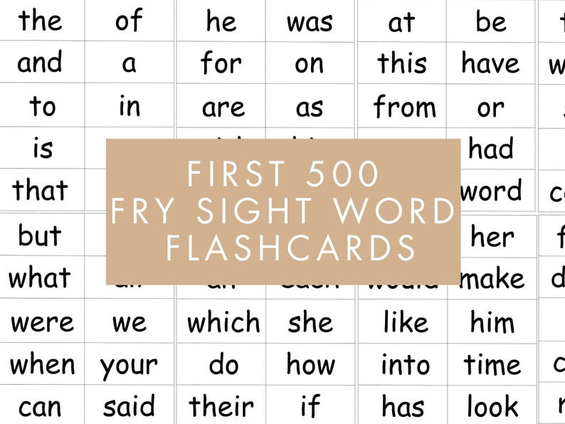 Fry's First 500 Sight Words Flashcards: Printable Reading Aid (PDF) - Etsy