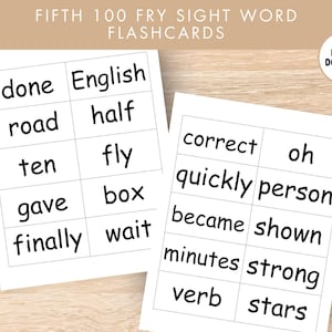 Fifth Grade Sight Words Flashcards: 100 Printable Fry Words (PDF) - Etsy