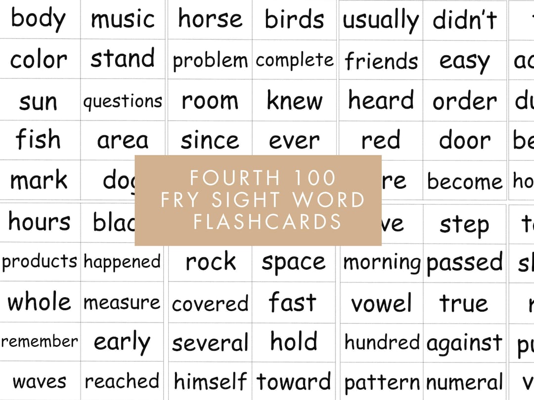 Fourth Grade Sight Words Flashcards: 100 Printable Fry Words (PDF) - Etsy
