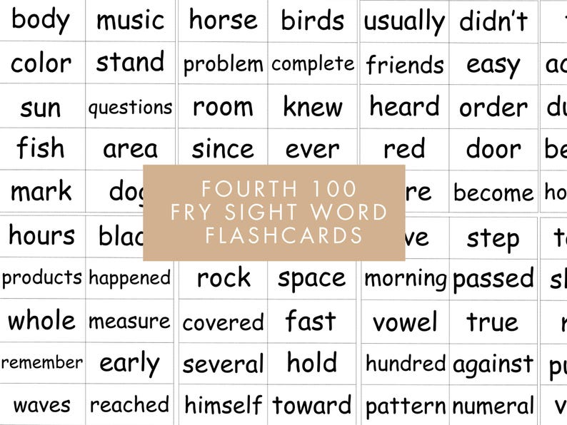 Fourth Grade Sight Words Flashcards: 100 Printable Fry Words (PDF) - Etsy