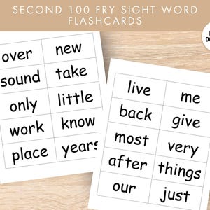 Second Grade Sight Words Flashcards: 100 Printable Fry Words (PDF) - Etsy