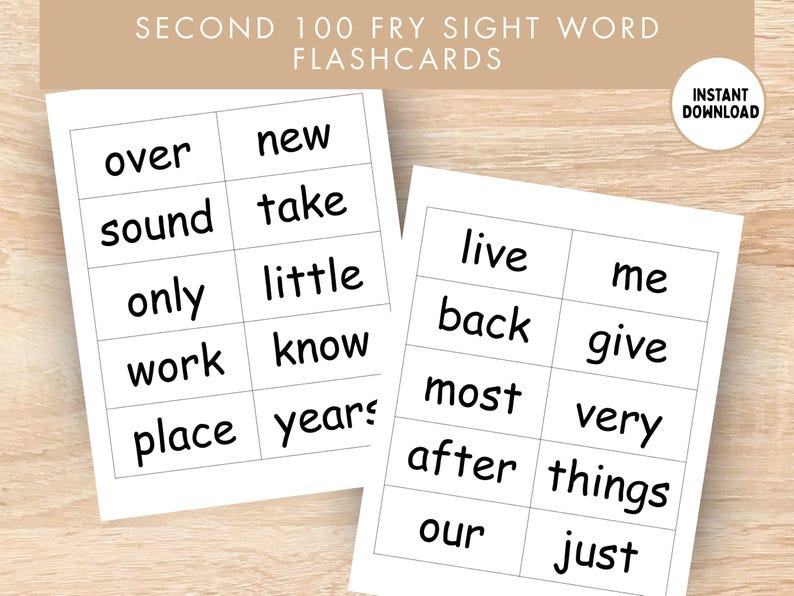 Second Grade Sight Words Flashcards: 100 Printable Fry Words (PDF) - Etsy