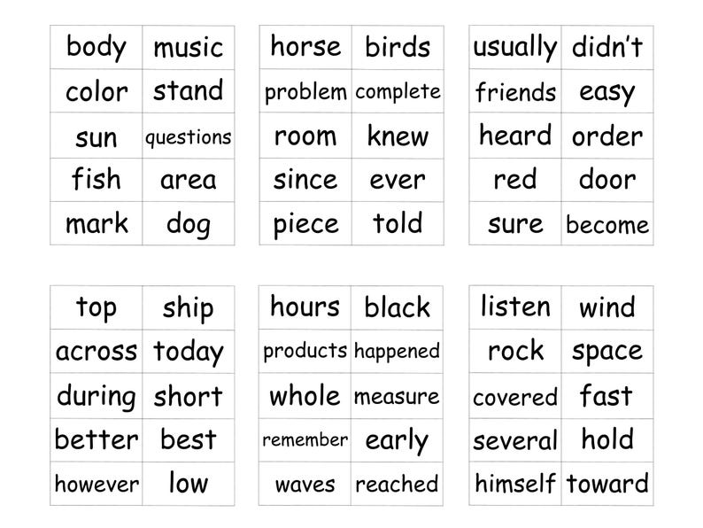 Fourth Grade Sight Words Flashcards: 100 Printable Fry Words (PDF) - Etsy