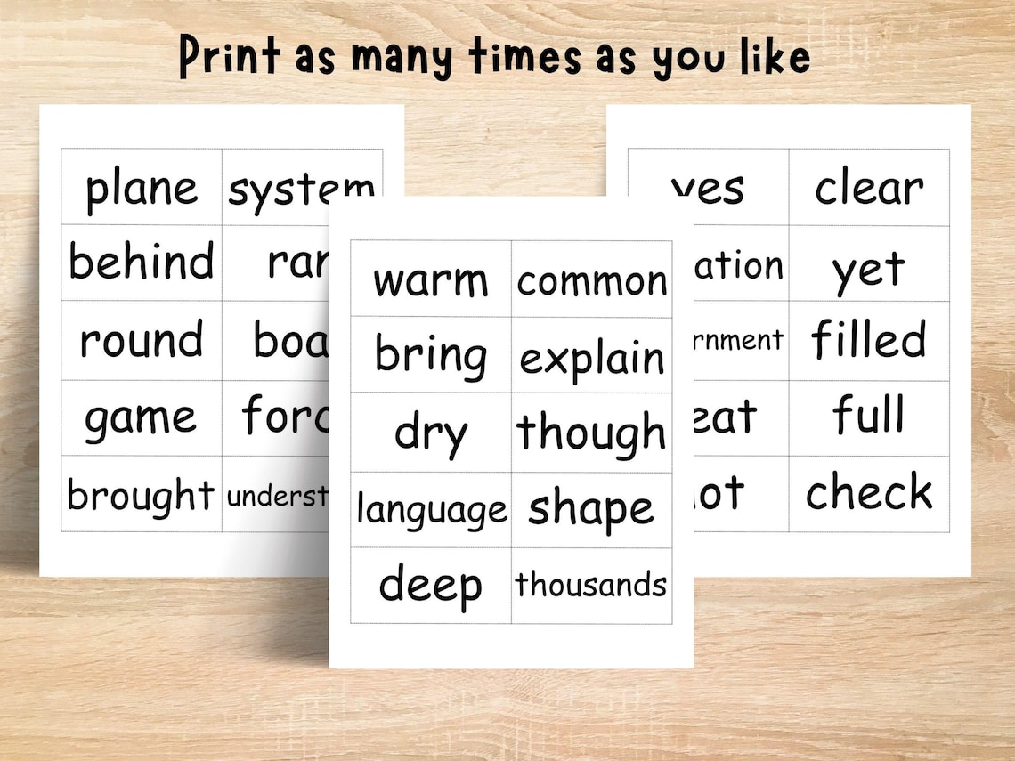 Fifth Grade Sight Words Flashcards: 100 Printable Fry Words (PDF) - Etsy