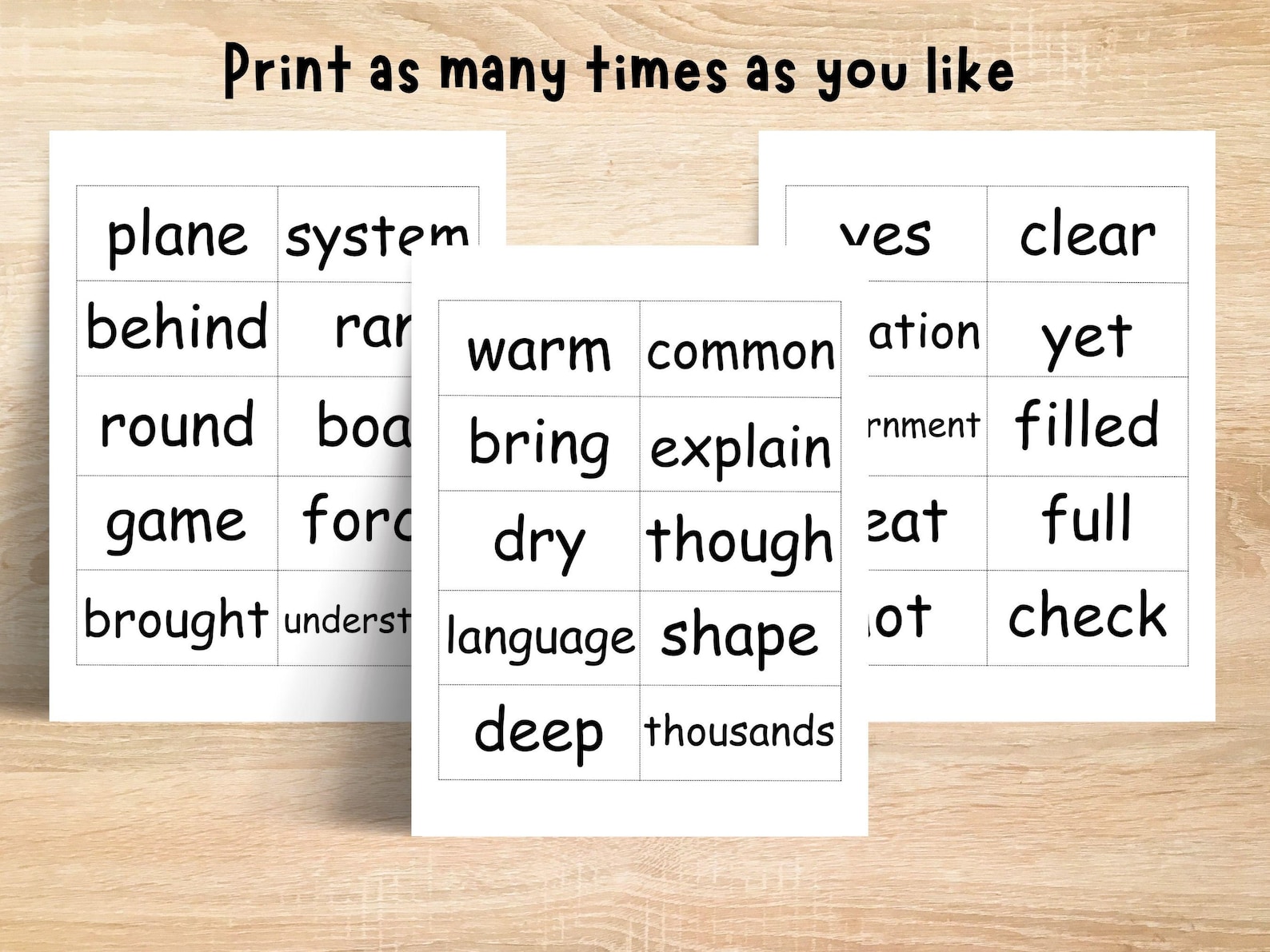Fifth Grade Sight Words Flashcards: 100 Printable Fry Words (PDF) - Etsy