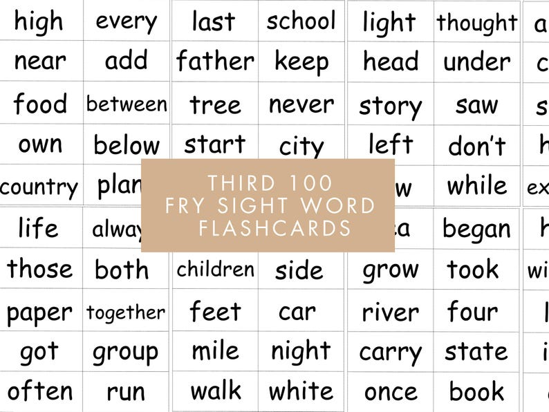Third Grade Sight Words Flashcards: 100 Printable Fry Words (PDF) - Etsy