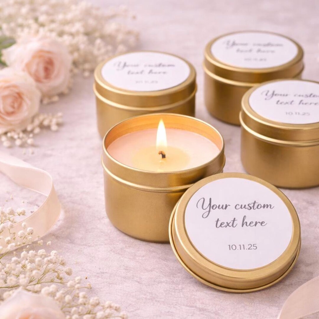 Custom 4 Oz Soy Candle Favors: Wood Wick, Wedding, Shower, Party - Etsy