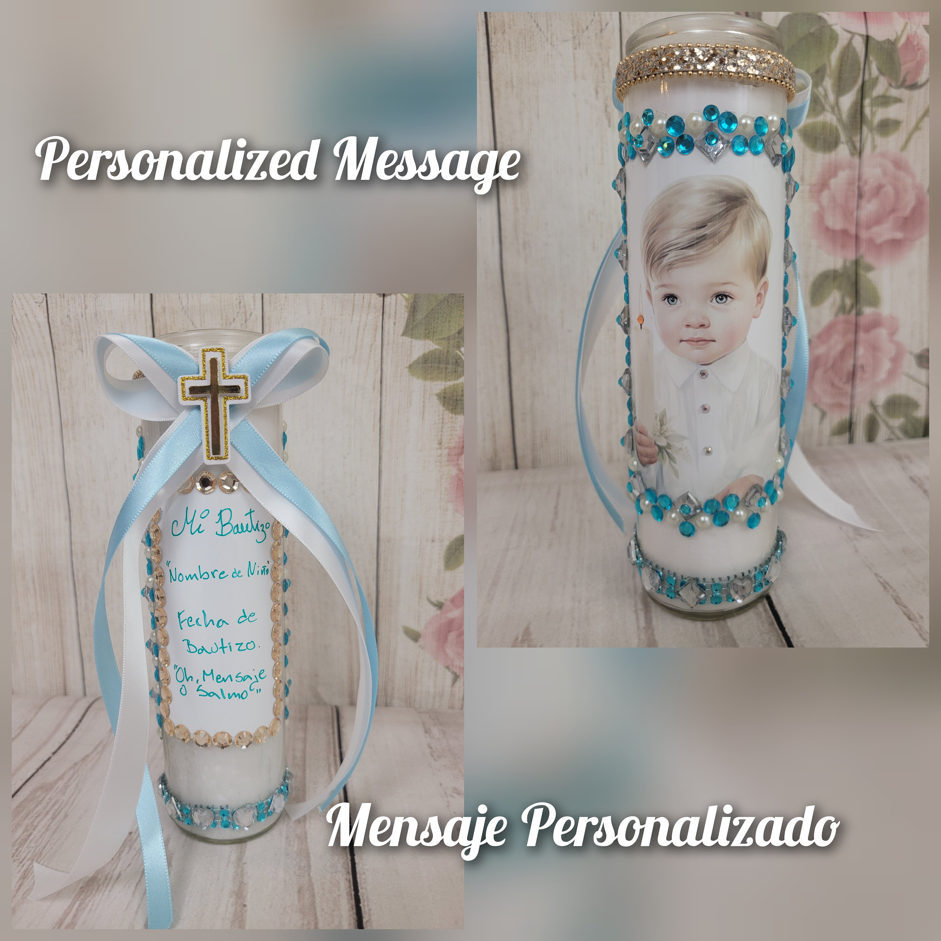 Veladora De Bautizo De Niño Decorada a Mano/ Baptisms Handcrafted Glass ...
