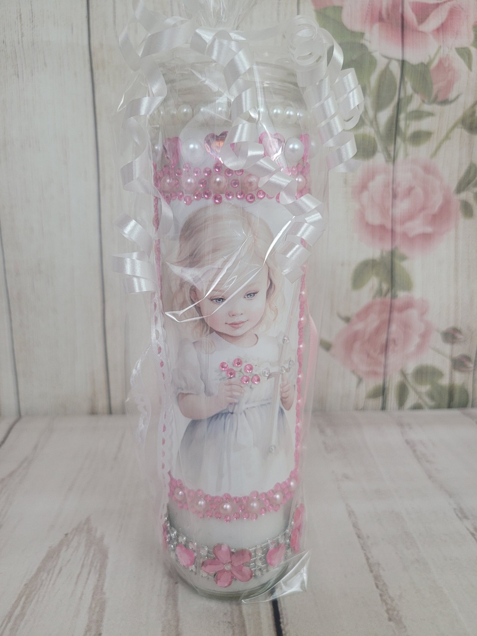 Veladora De Bautizo De Niña Decorada a Mano/ Baptisms Handcrafted Glass ...