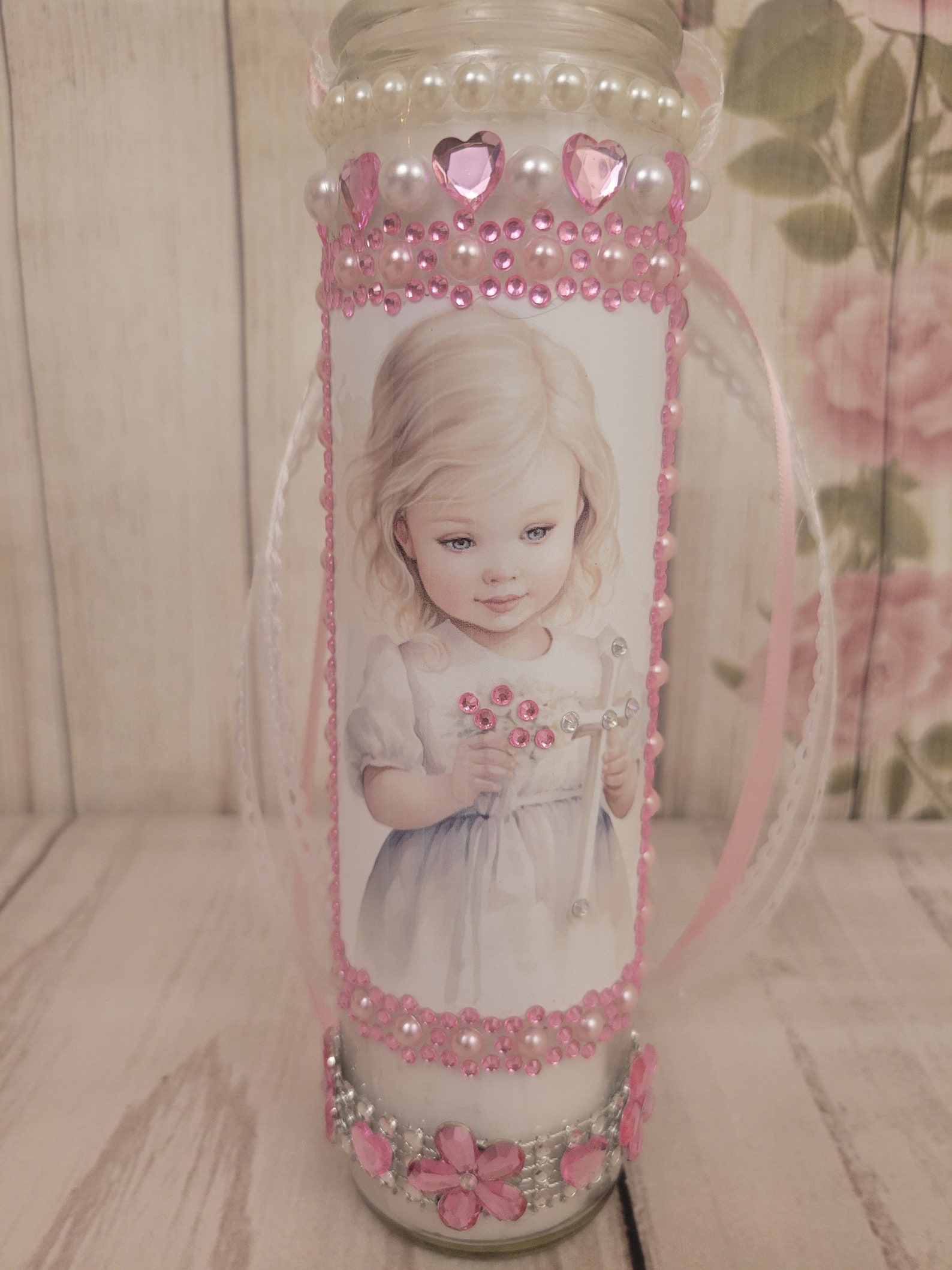 Veladora De Bautizo De Niña Decorada a Mano/ Baptisms Handcrafted Glass ...