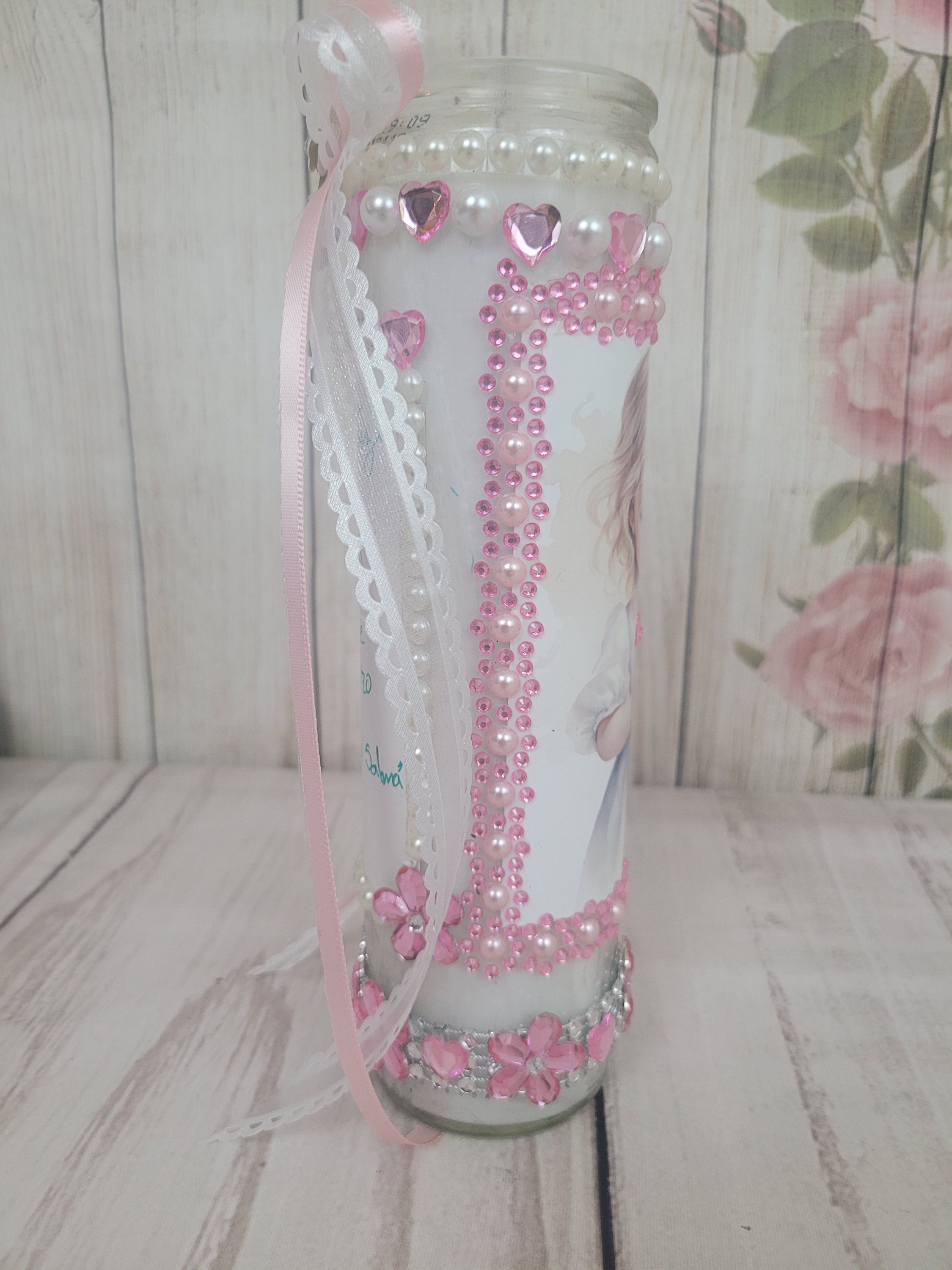 Veladora De Bautizo De Niña Decorada a Mano/ Baptisms Handcrafted Glass ...