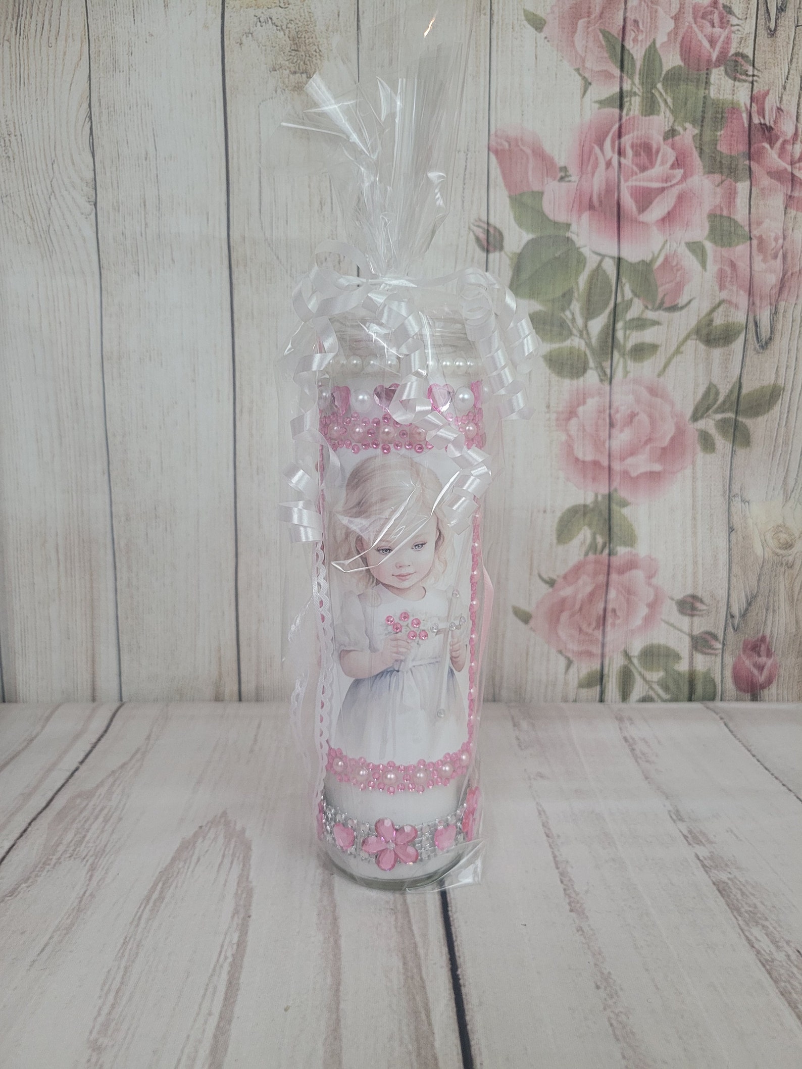 Veladora De Bautizo De Niña Decorada a Mano/ Baptisms Handcrafted Glass ...